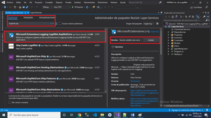 ASP.Net Core Logging File con Log4Net - .Net Core - Estilo Web